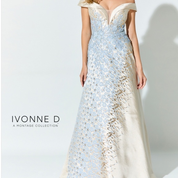 Ivonne D | Dresses | Ivonne D Id929 Off Shoulder Floral Brocade Gown ...